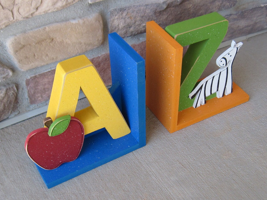 A to Z Bookends for Children Library, Bookshelf, Apple, Zebra - Etsy