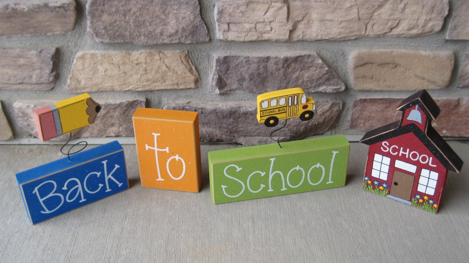 Back to SCHOOL BLOCKS With Pencil School Bus and Schoo House - Etsy