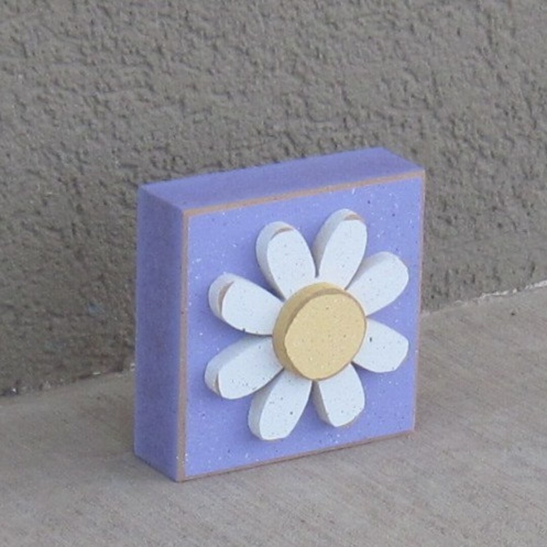 Purple 3-1/2 Inch SQUARE DAISY BLOCK for Easter, Spring, Girl Room and ...