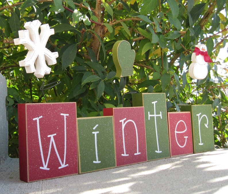 WINTER BLOCK SET With Christmas Colors for Shelf, Mantle, Office ...