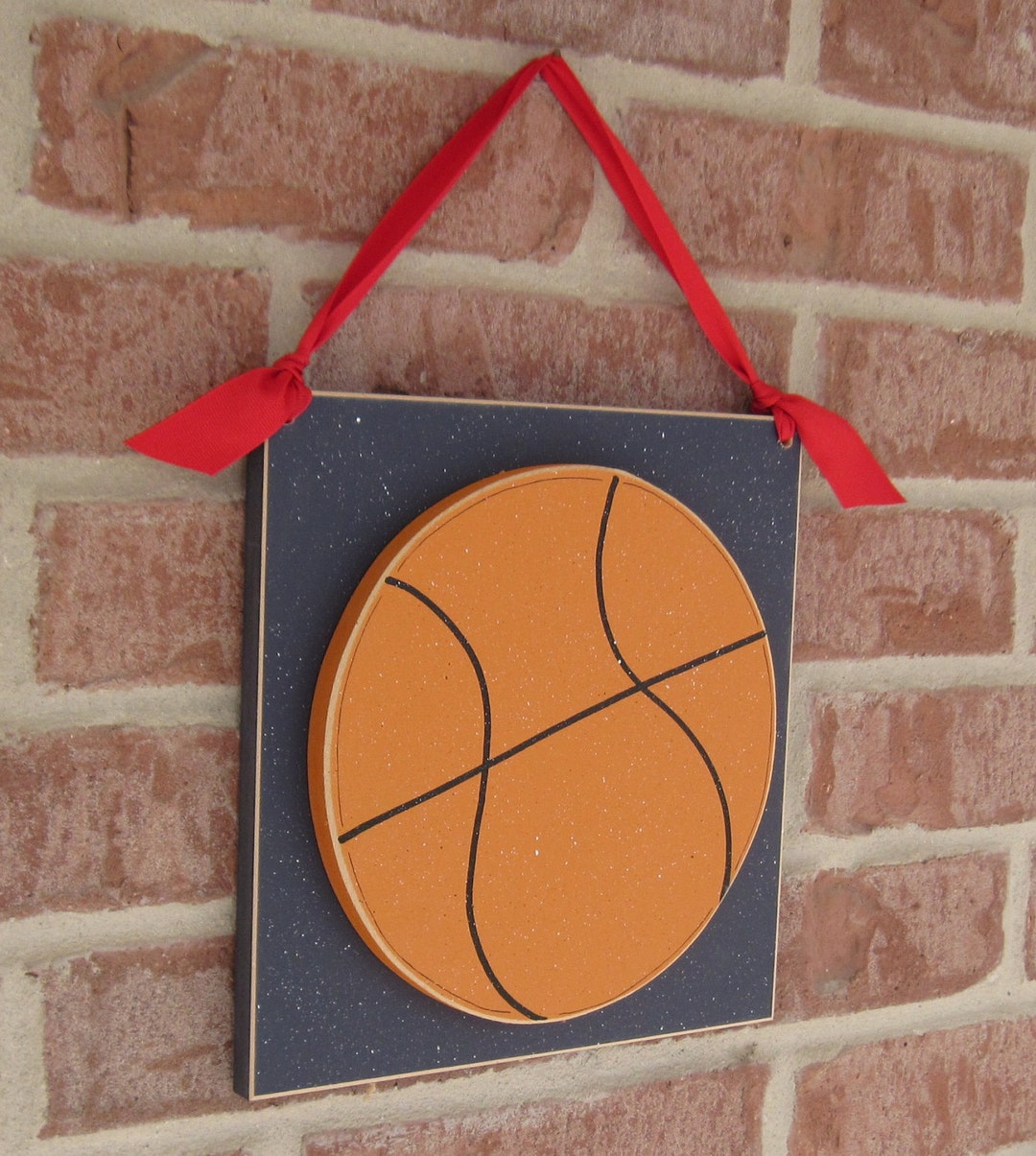 Large 10 Inch HANGING BASKETBALL With Red Ribbon for Boy, Wall, Door ...