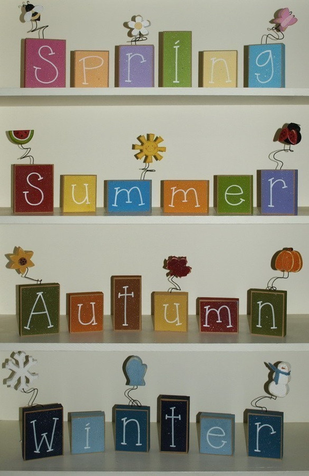 SEASON BLOCKS for Winter, Spring, Summer, Autumn, Fall,shelf, Mantle ...