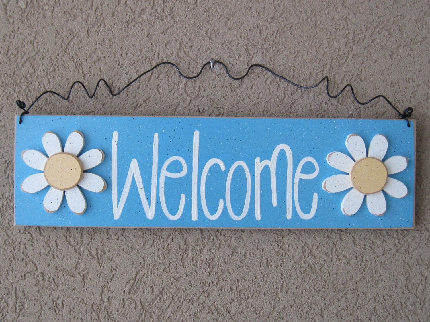 Free Shipping Welcome Sign With Daisies aqua Blue for Home - Etsy