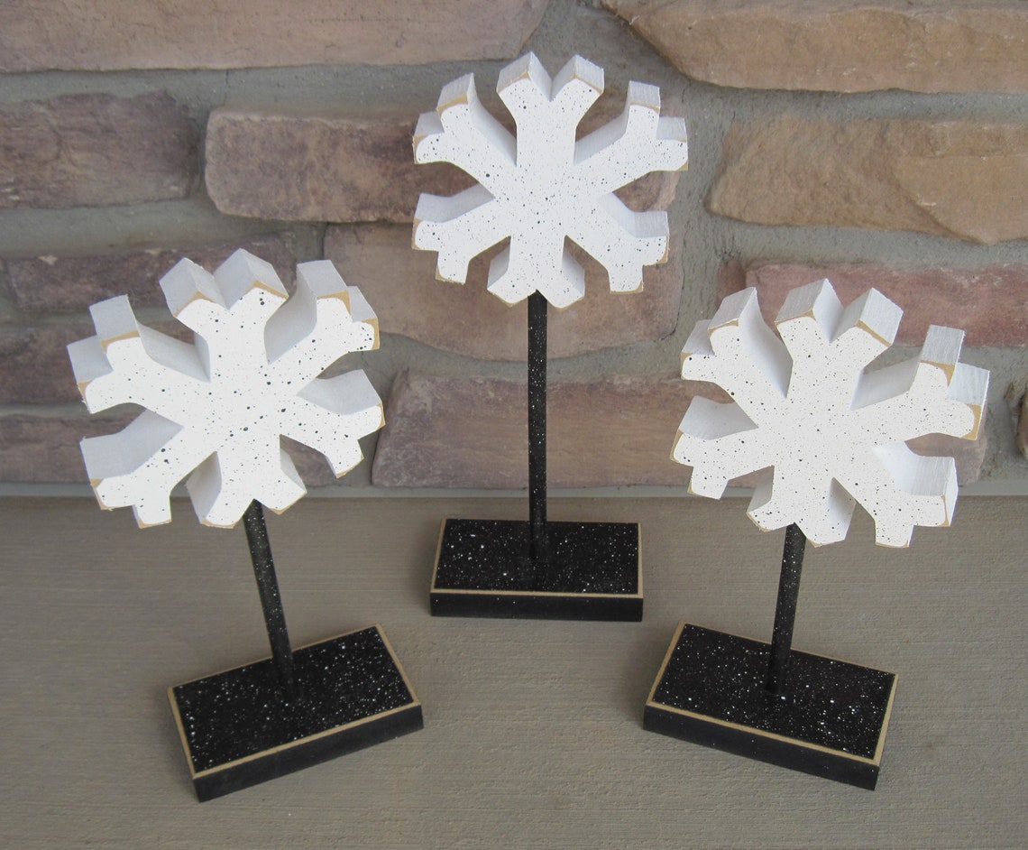 3 Tall Standing SNOWFLAKE THEMED Block SET for Winter Decor - Etsy