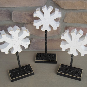 3 Tall Standing SNOWFLAKE THEMED Block SET for Winter Decor, Shelf ...