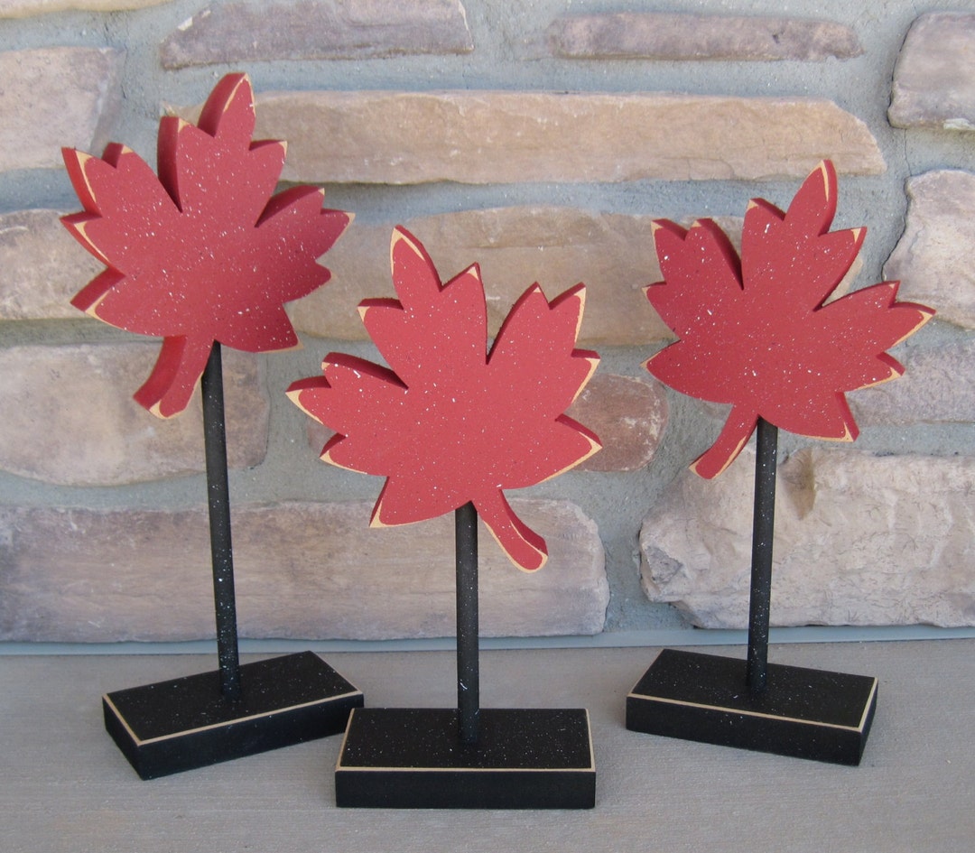 3 Tall Standing MAPLE LEAF Block SET With Three Red Maple Leafs for ...