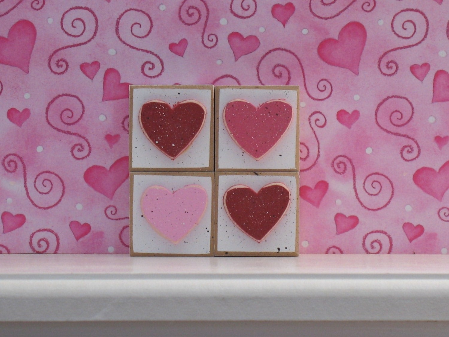SQUARE BLOCKS With Red Pink and Hot Pink HEARTS for - Etsy