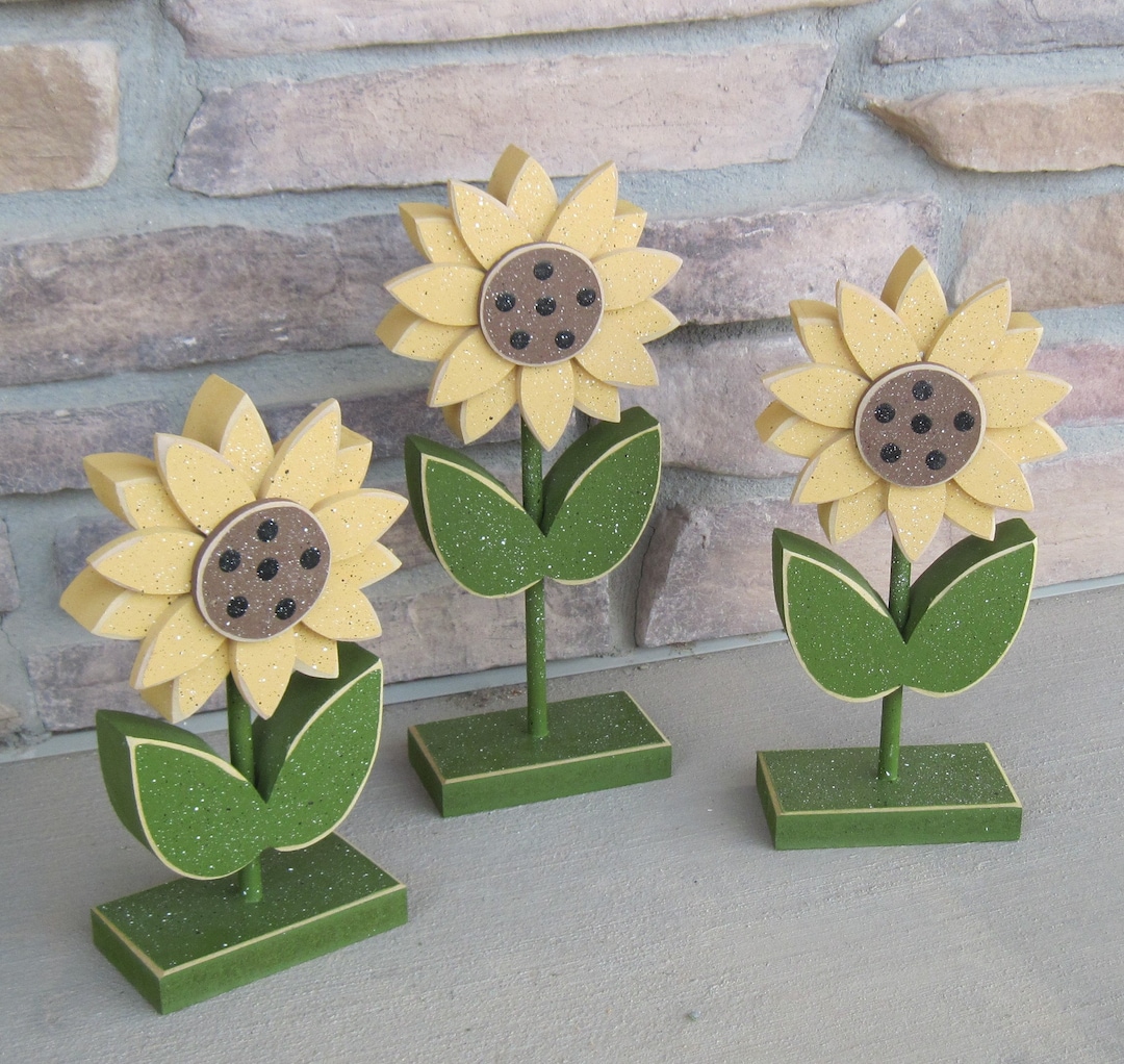 3 Tall Standing Sunflower Block Set for Spring Decor, Flower Decor ...
