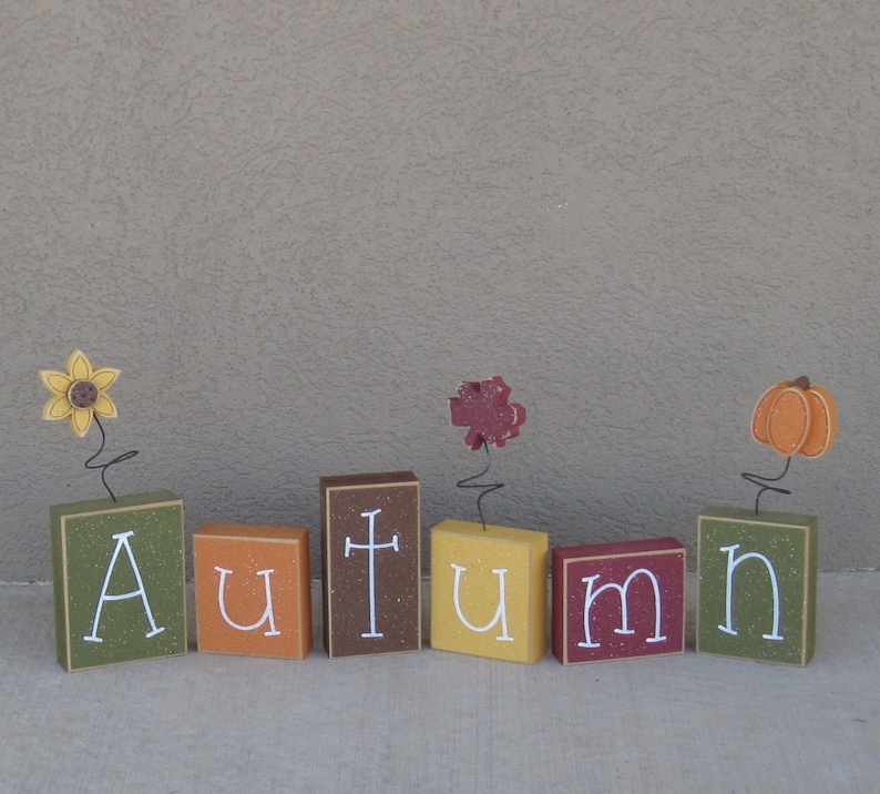 AUTUMN BLOCK SET for Fall Shelf Mantleoffice Seasons - Etsy