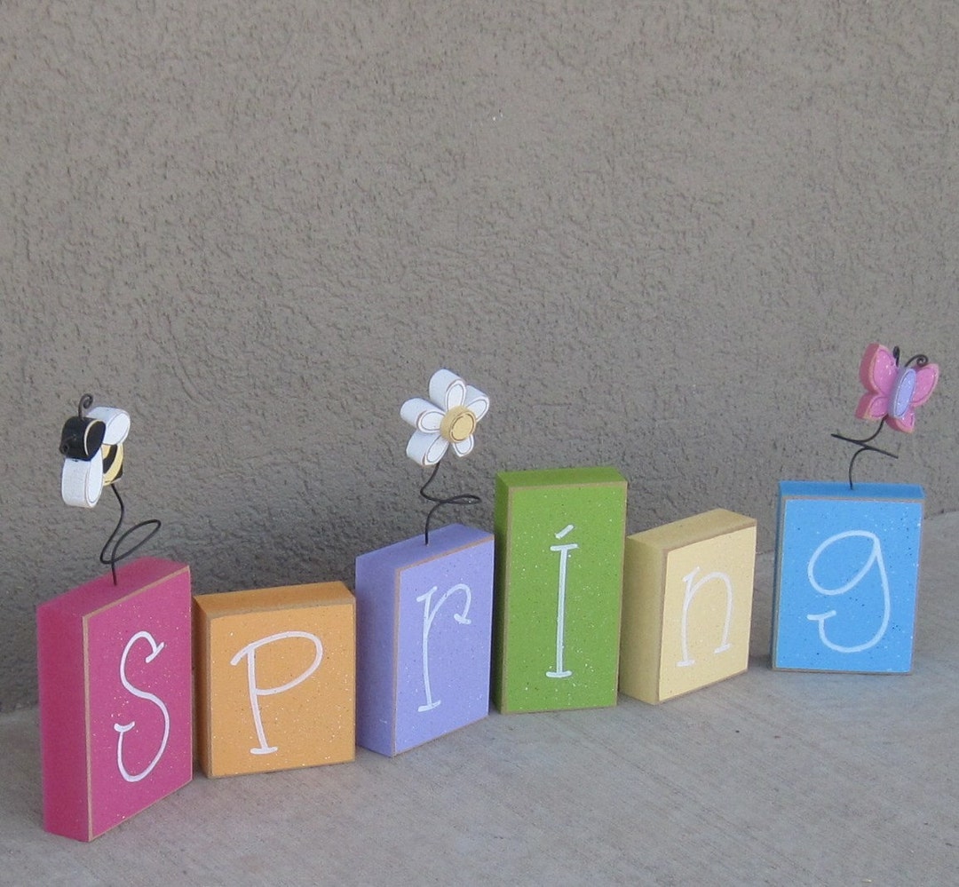 SPRING BLOCK SET for Shelf, Mantle, Office, Seasons, Home, and Holiday ...