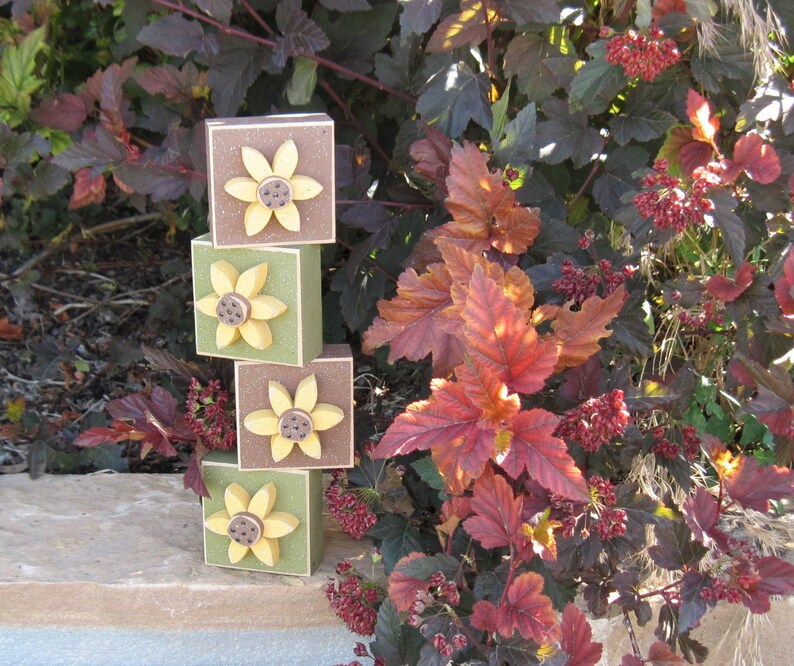 AUTUMN SQUARE Blocks With SUNFLOWERS for Fall Shelf Office - Etsy