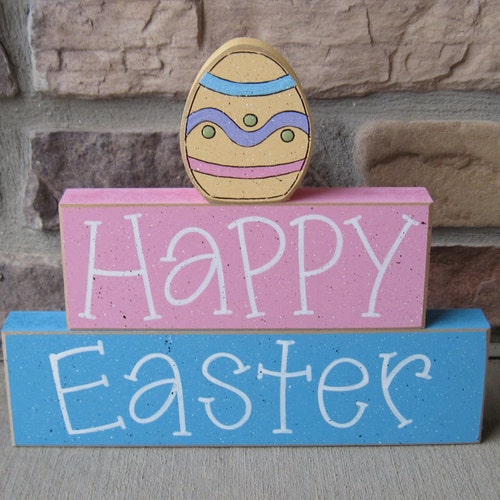 HAPPY EASTER Blocks for Easter Home Desk Shelf Mantle - Etsy