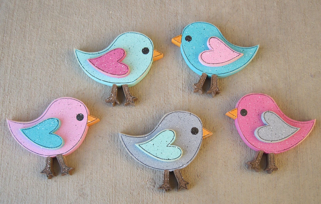 Set of 5 Four Inch BIRDS for Wall Hanging Bedroom, Home or Girl Room ...