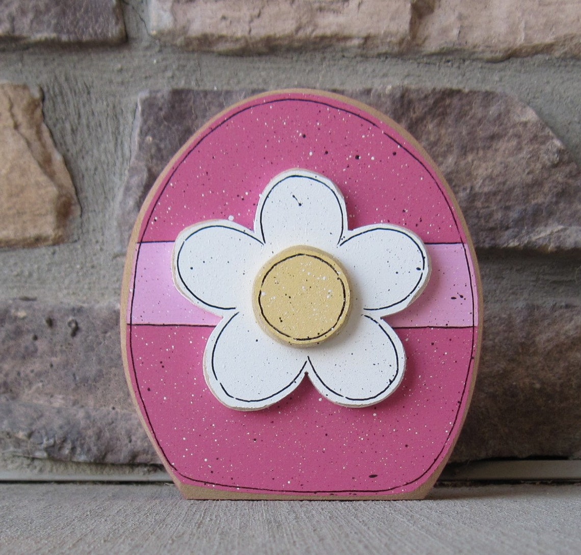 Hot Pink and Pink Egg Shaped Block With Daisy for Easter | Etsy