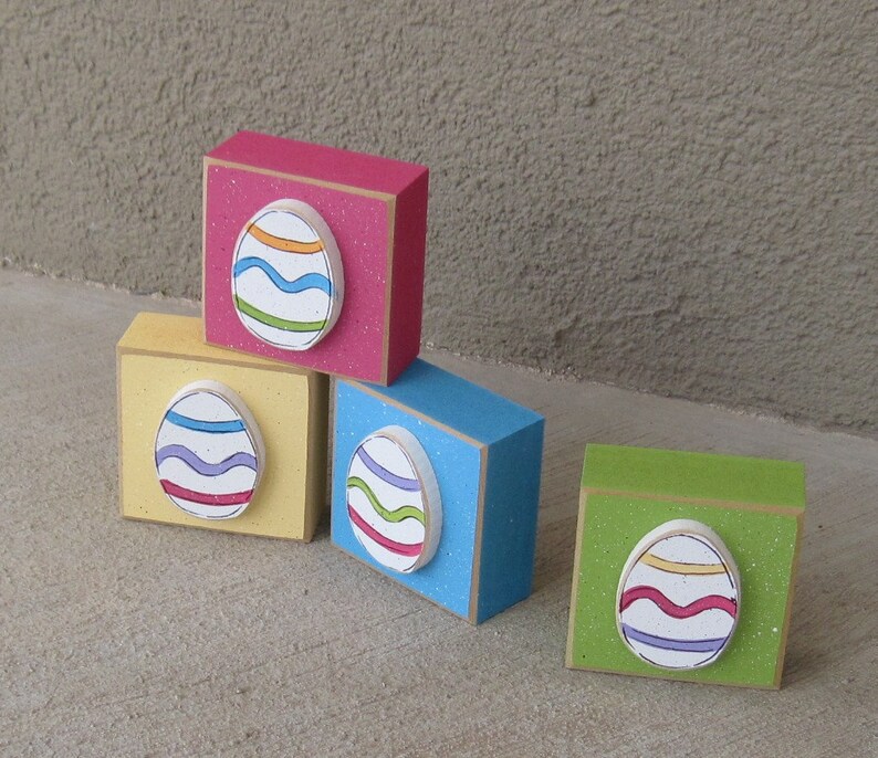 4 BLOCK Easter Themed Set With an Easter Eggs for Desk Shelf - Etsy