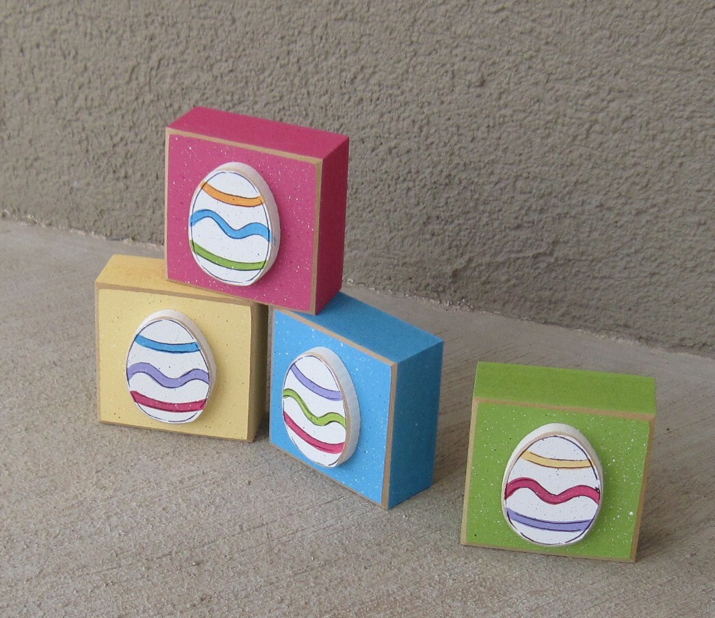 4 BLOCK Easter Themed Set With an Easter Eggs for Desk Shelf | Etsy