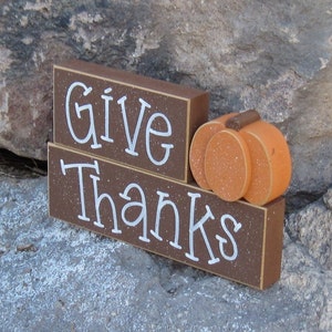 GIVE THANKS BLOCKS With a Pumpkin for Desk, Shelf, Mantle, Holiday ...