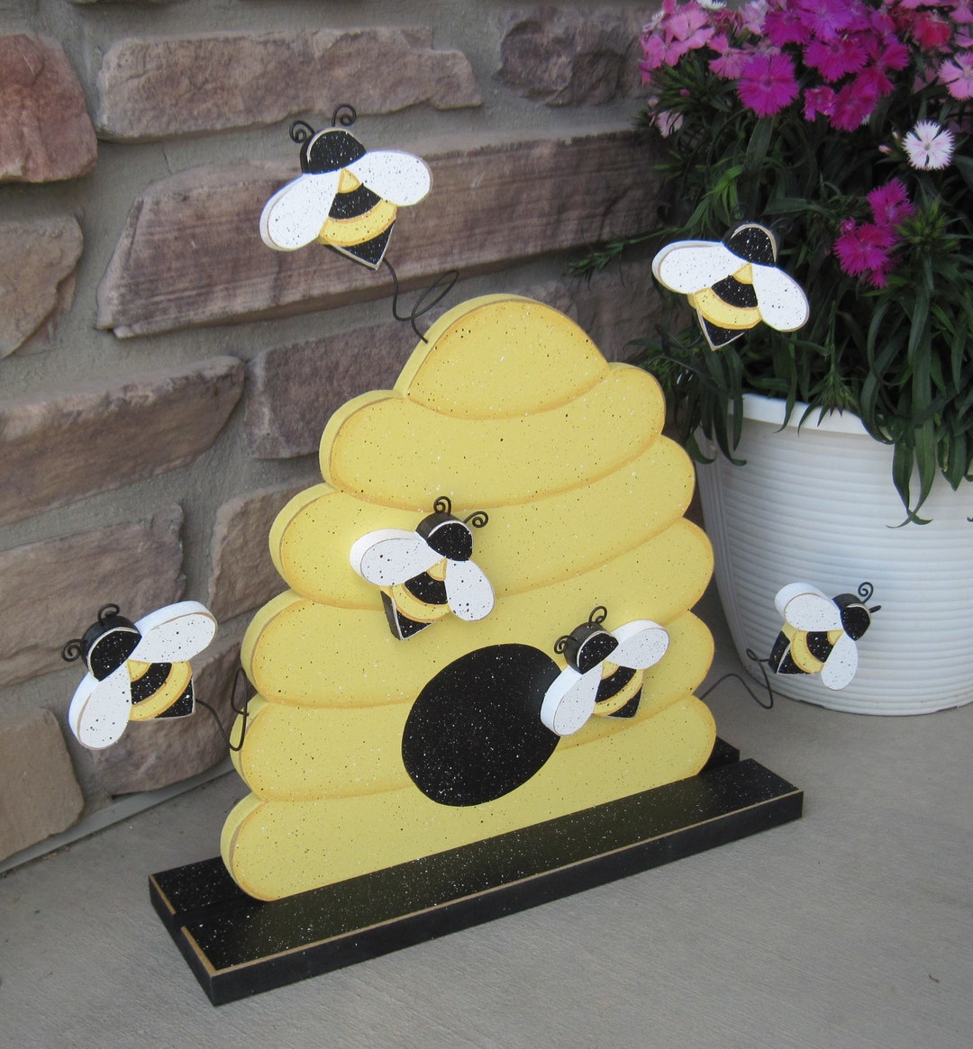 Handcrafted Bee Hive Decor With Bees, USA Made - Etsy