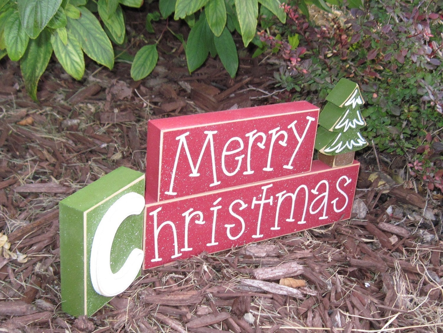 MERRY CHRISTMAS BLOCKS With a Christmas Tree Block for Desk - Etsy