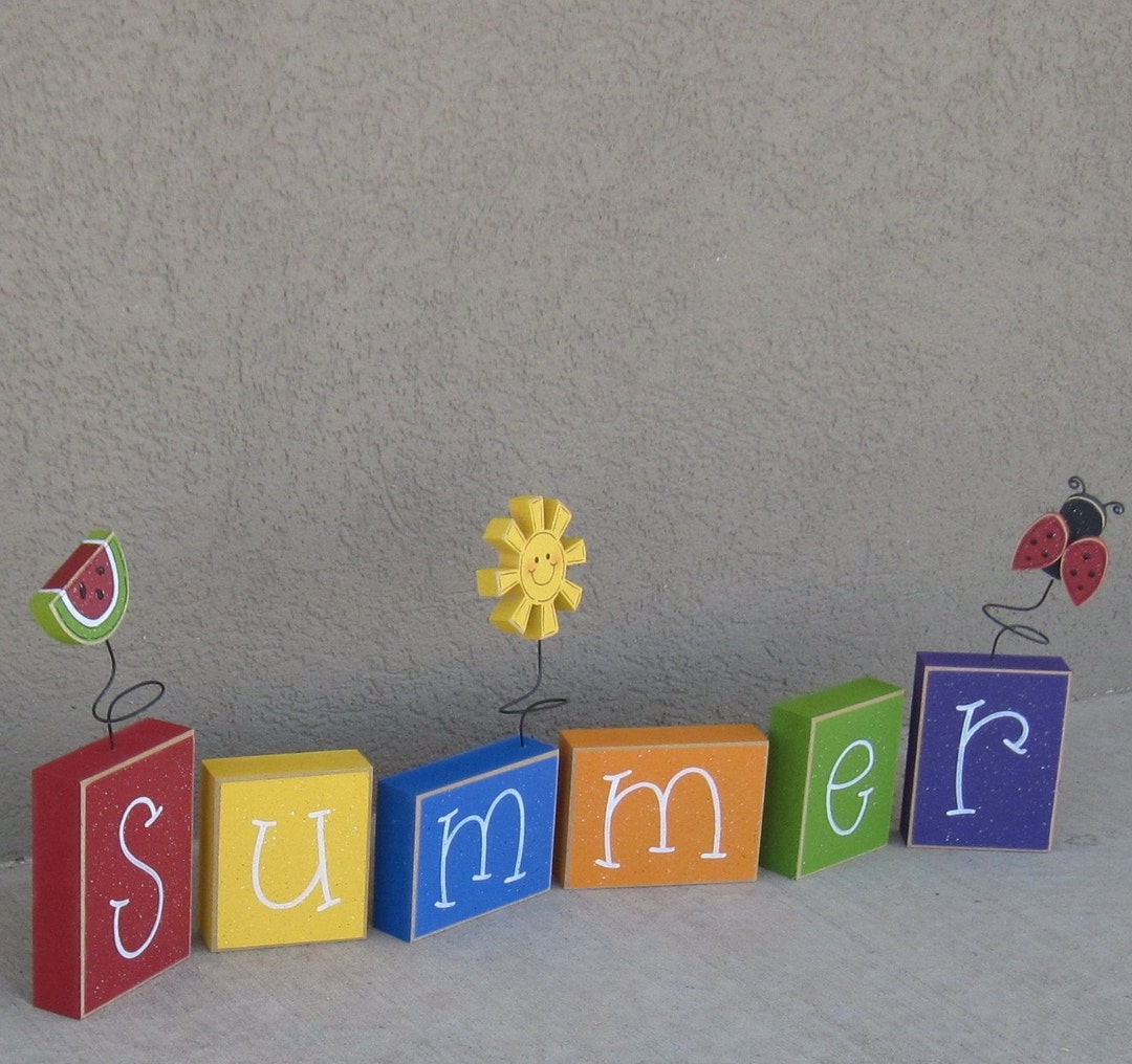 SUMMER BLOCK SET for Shelf, Mantle, Office, Seasons, Home, and Holiday ...