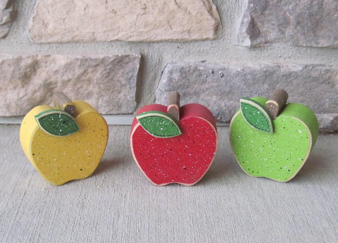 Set of 3 APPLE BLOCKS for Fall, Apple , Shelf, Desk, Office and Home ...