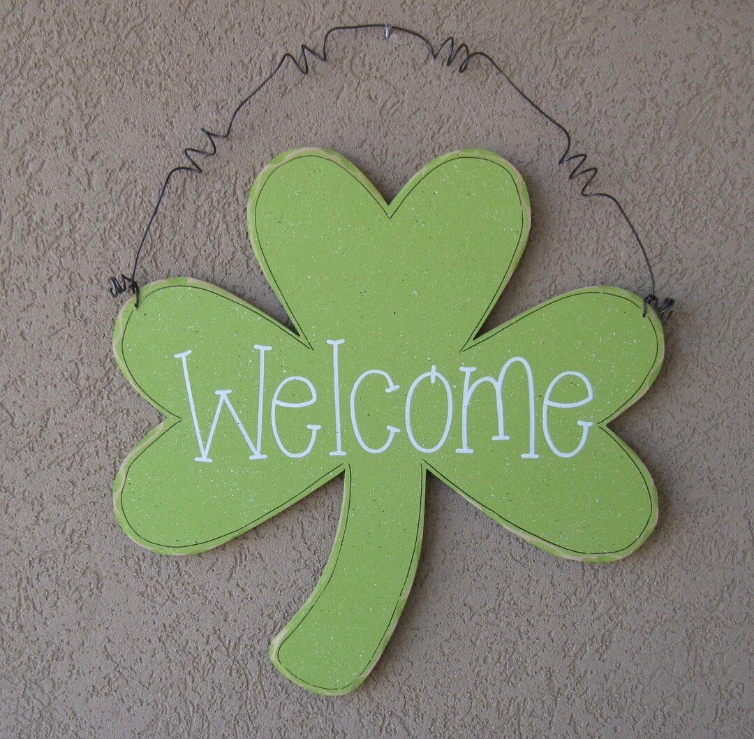 Lime Green Clover Welcome Sign, St Patricks Day Door Hanger - Etsy