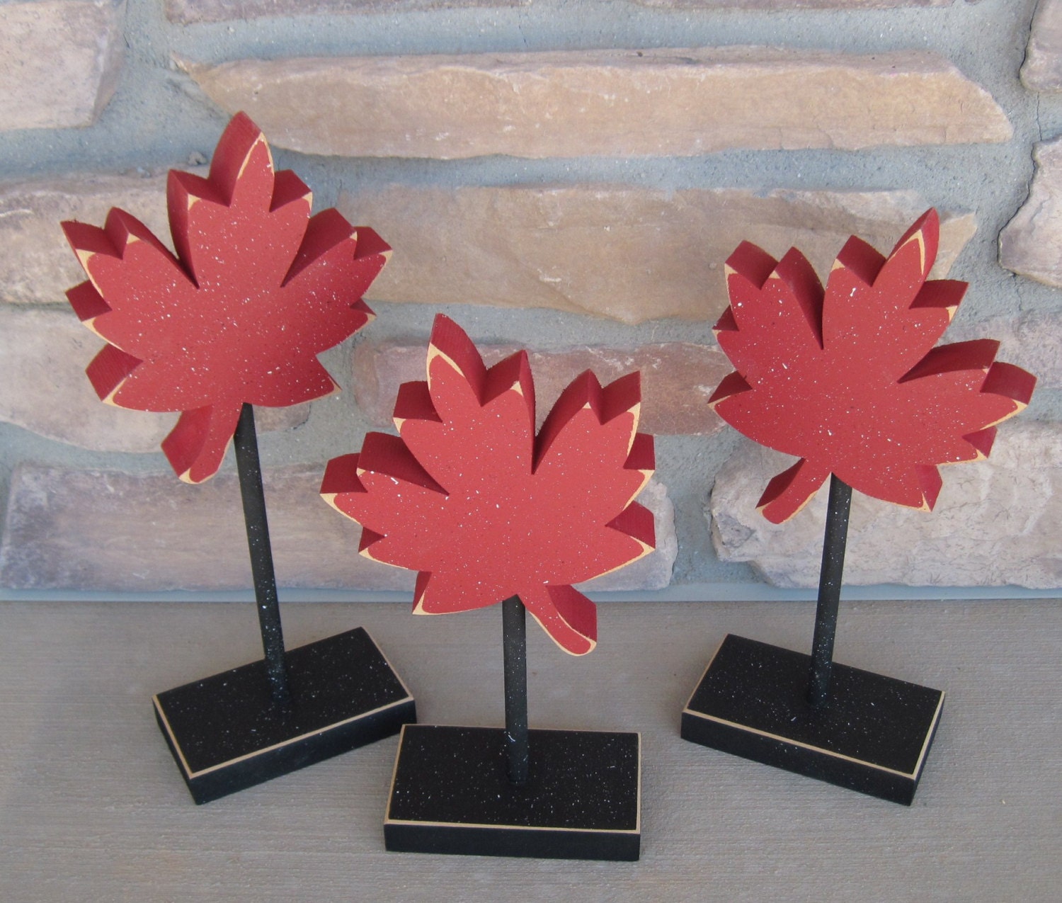 3 Tall Standing MAPLE LEAF Block SET With Three Red Maple - Etsy