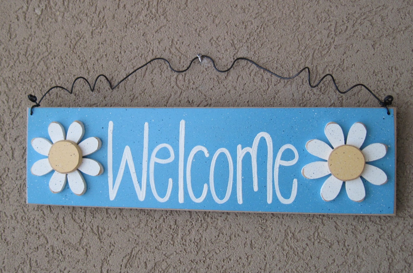 Free Shipping Welcome Sign With Daisies aqua Blue for Home - Etsy