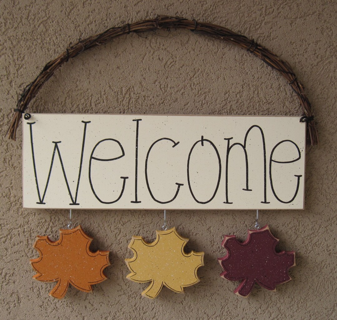 WELCOME SIGN (LEAVES) for Wall and Home Decor - Etsy
