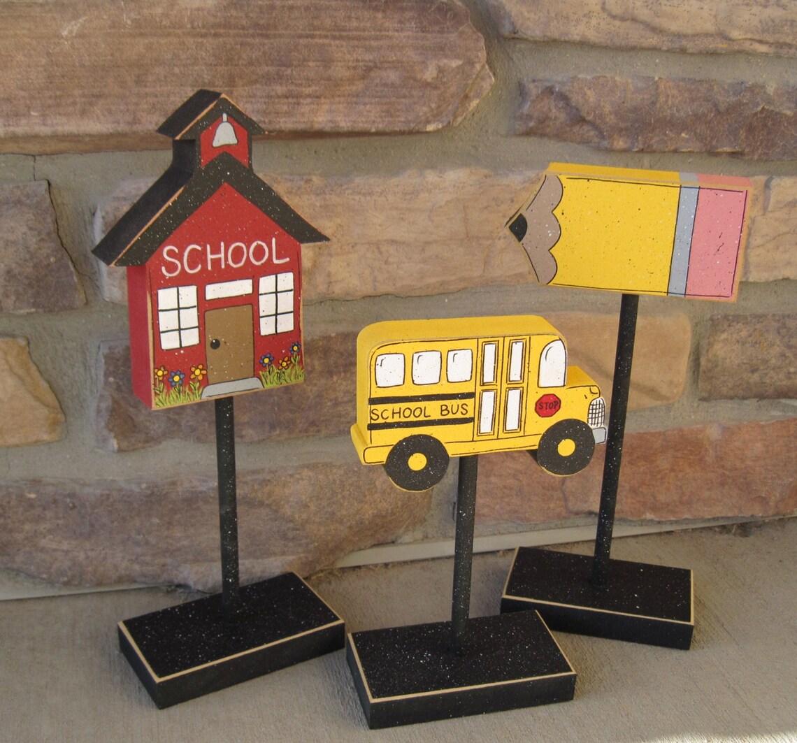 3 Tall Standing SCHOOL THEMED Block SET With School House - Etsy