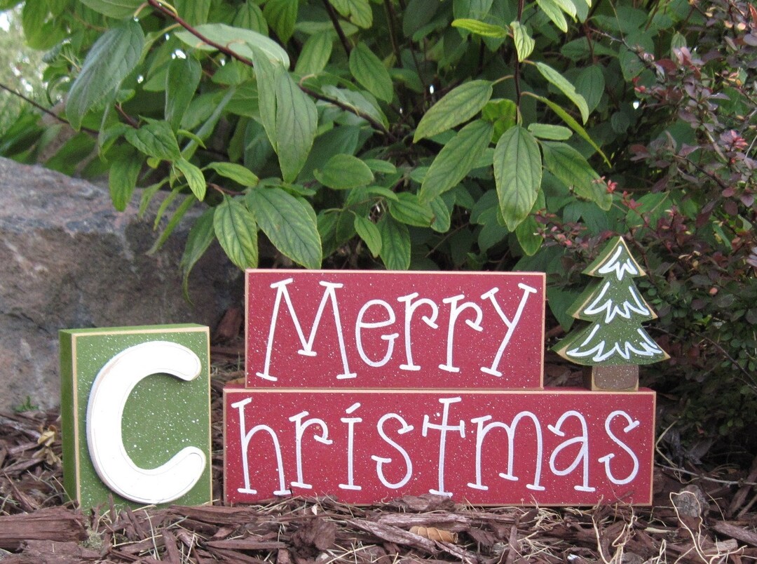 MERRY CHRISTMAS BLOCKS With a Christmas Tree Block for Desk, Shelf ...