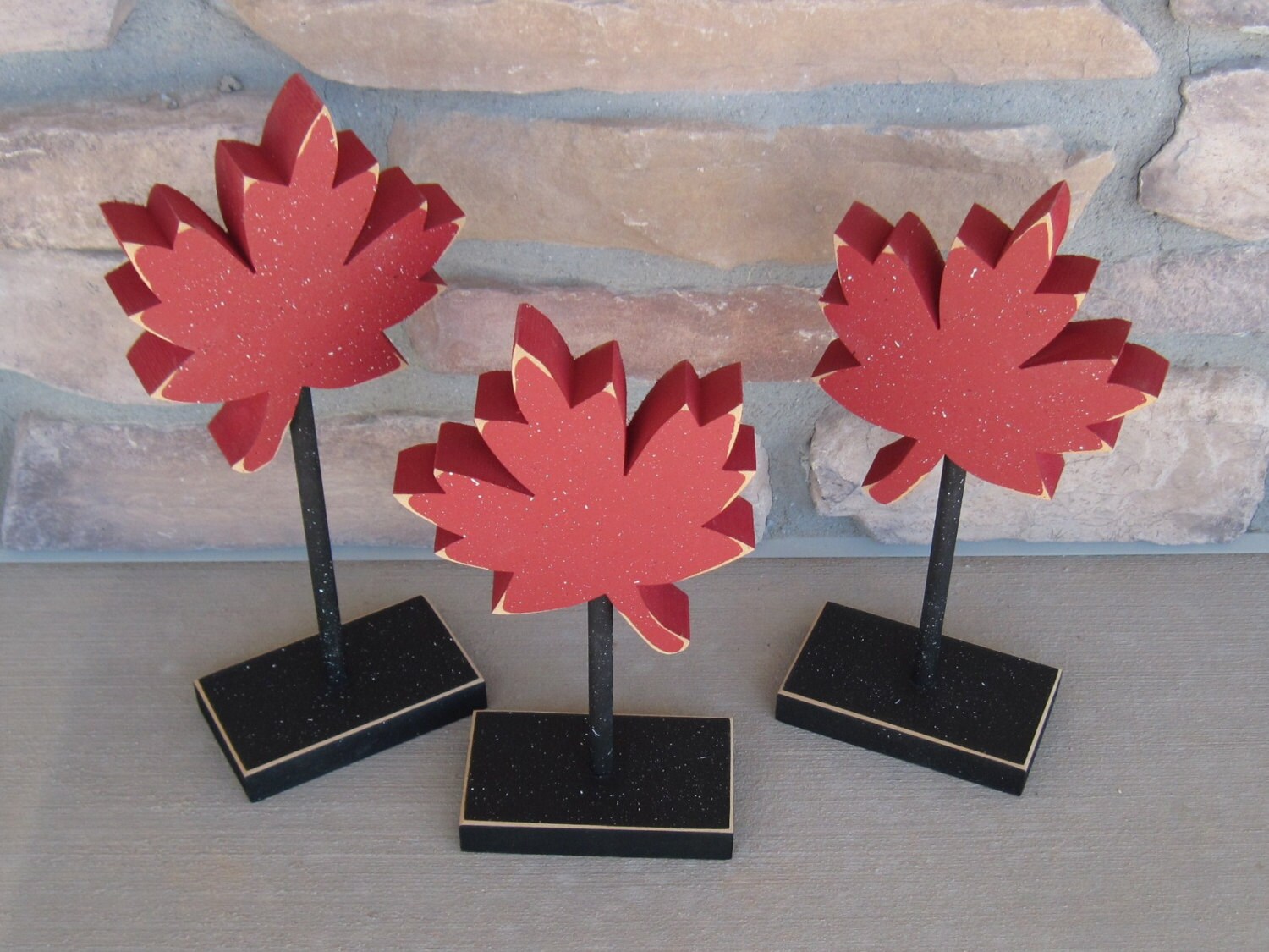 3 Tall Standing MAPLE LEAF Block SET With Three Red Maple - Etsy
