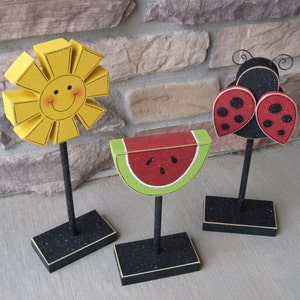 3 Tall Standing SUMMER THEMED Block SET With Sunshine, Lady Bug, and ...