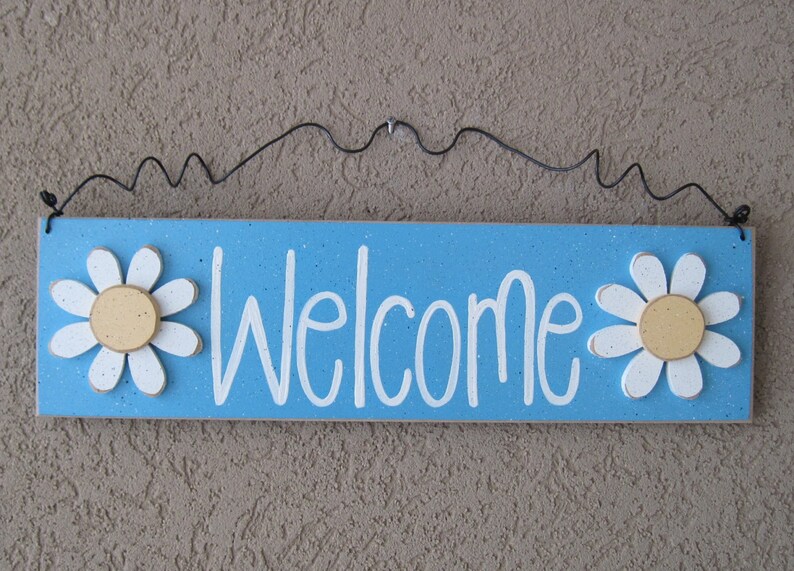 Free Shipping Welcome Sign With Daisies aqua Blue for Home - Etsy