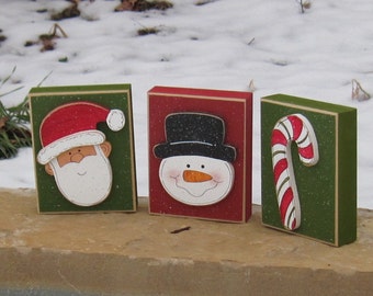 WINTER BLOCK SET With Christmas Colors for Shelf Mantle - Etsy