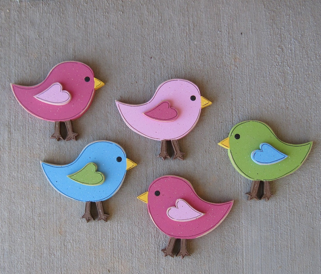 Set of 5 Four Inch BIRDS for Wall Hanging Bedroom, Home or Girl Room ...