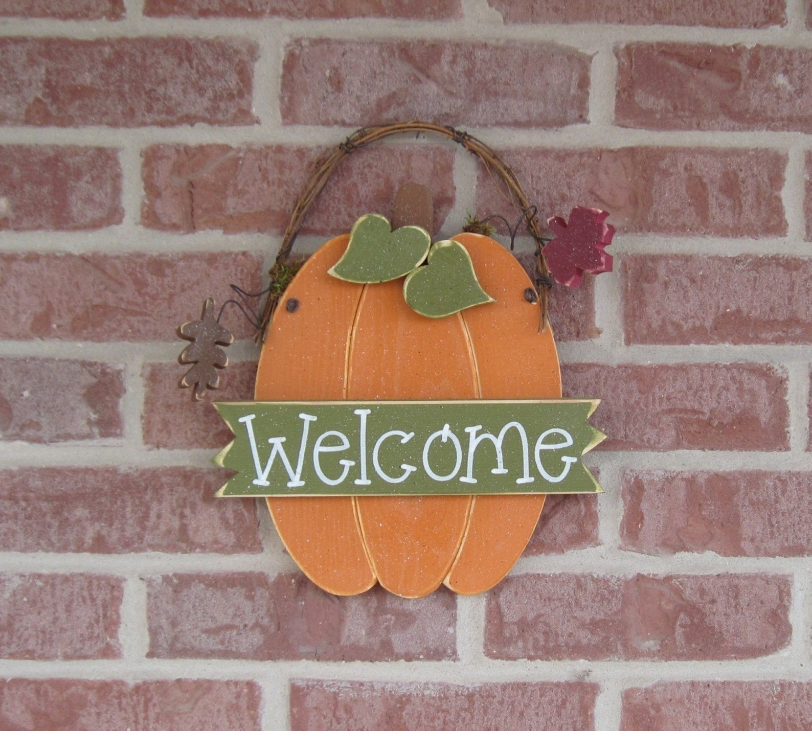 WELCOME PUMPKIN With Autumn Leaves for Fall Wall and Door - Etsy