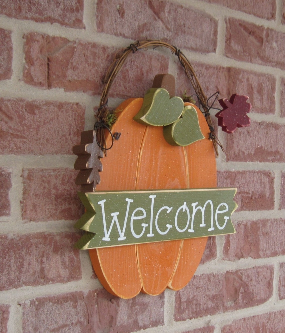 WELCOME PUMPKIN With Autumn Leaves for Fall Wall and Door | Etsy