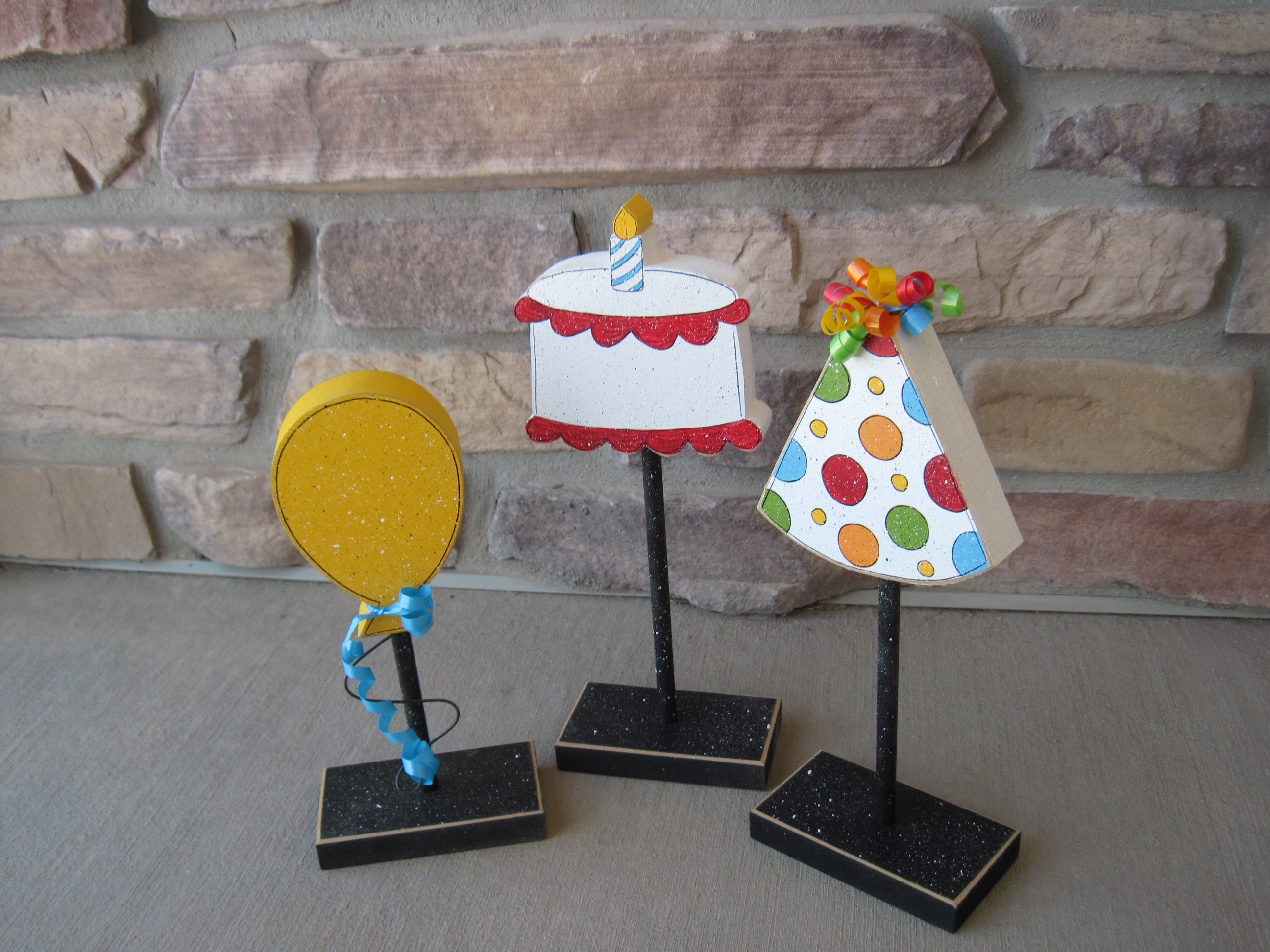 3 Tall Standing BIRTHDAY THEMED Block SET With Birthday Cake | Etsy