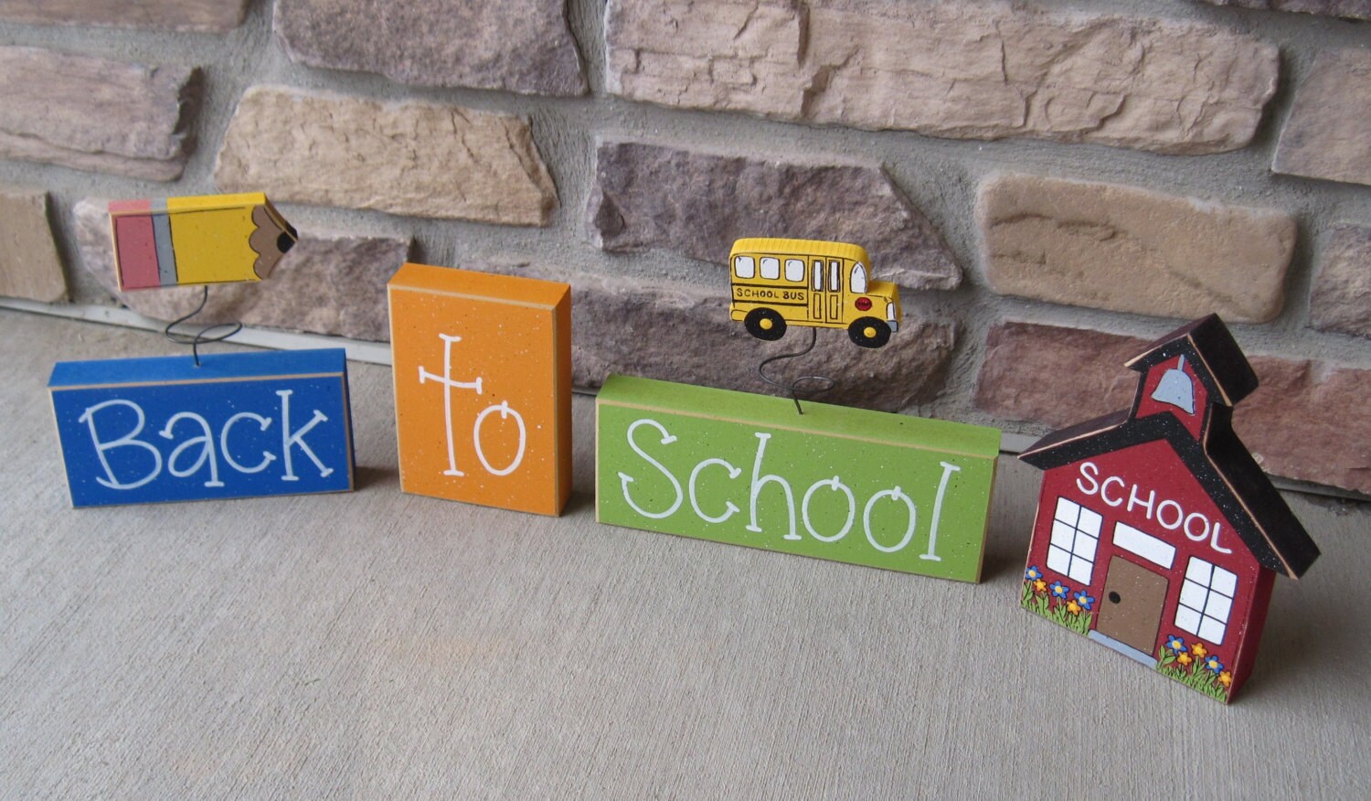 Back to SCHOOL BLOCKS With Pencil School Bus and Schoo House - Etsy