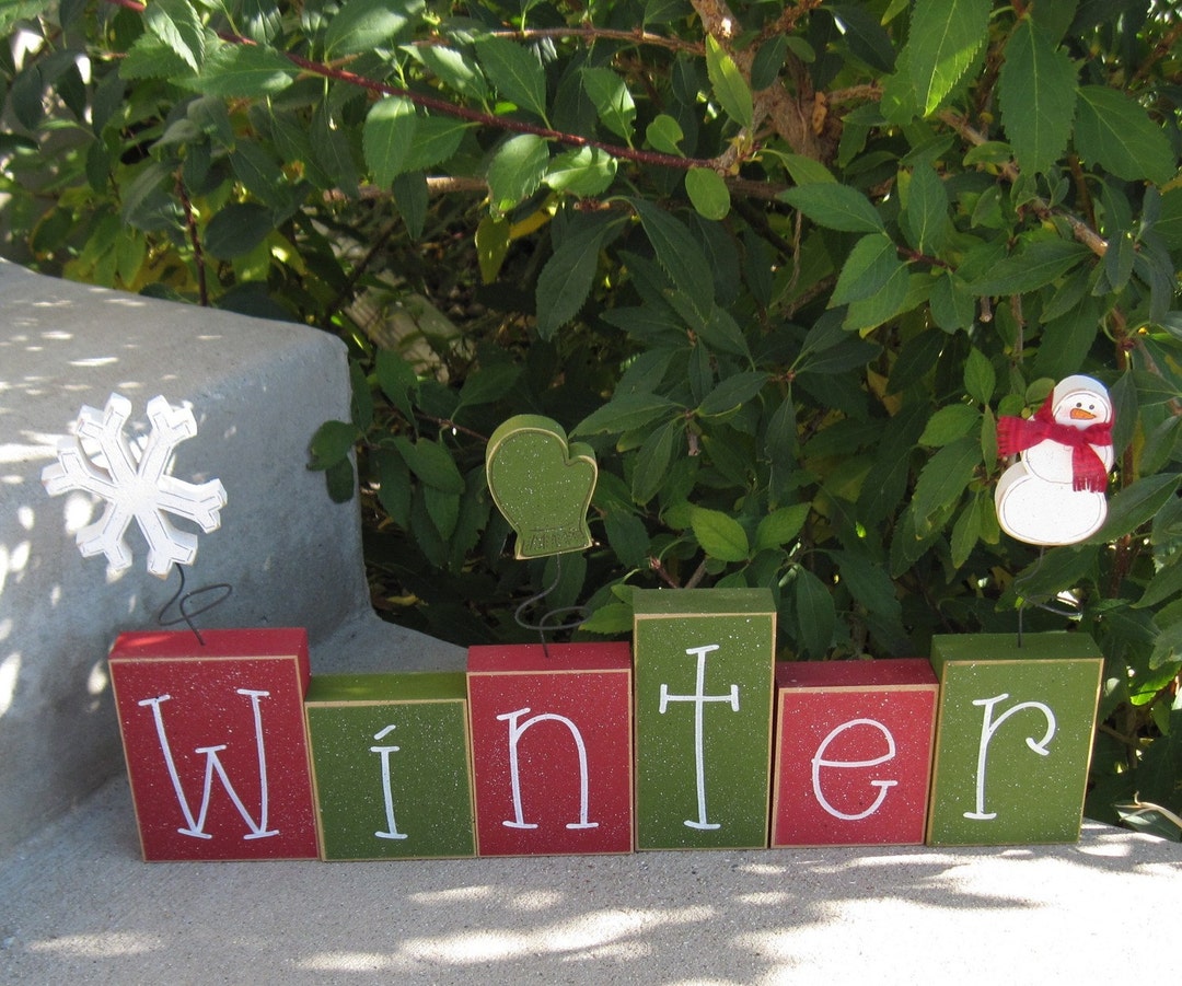 WINTER BLOCK SET With Christmas Colors for Shelf, Mantle, Office ...