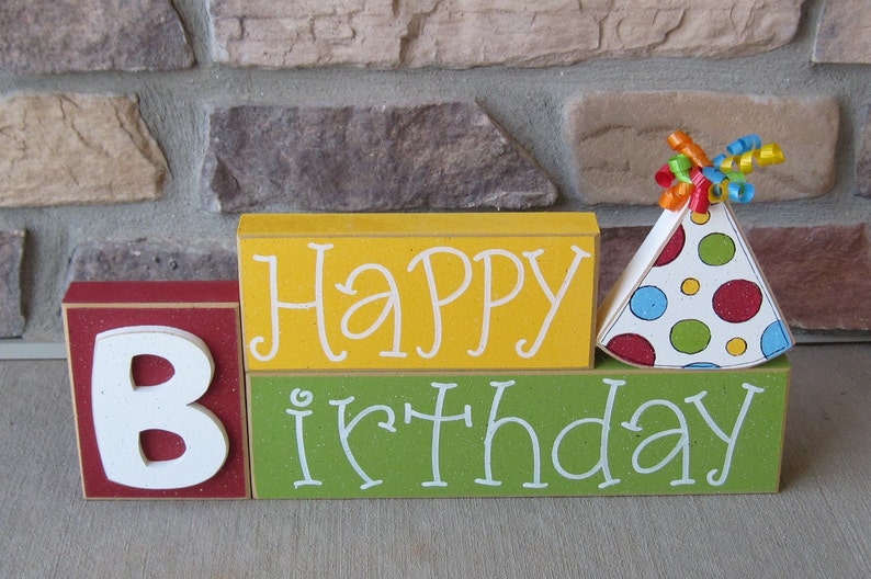HAPPY BIRTHDAY BLOCKS With Birthday Hat for Table Decor Desk - Etsy