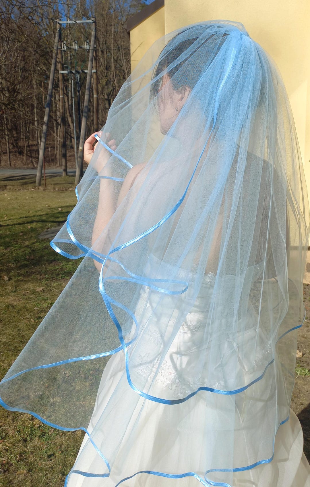 Baby Blue Wedding Veil With Satin Trim, 3-tier - Etsy