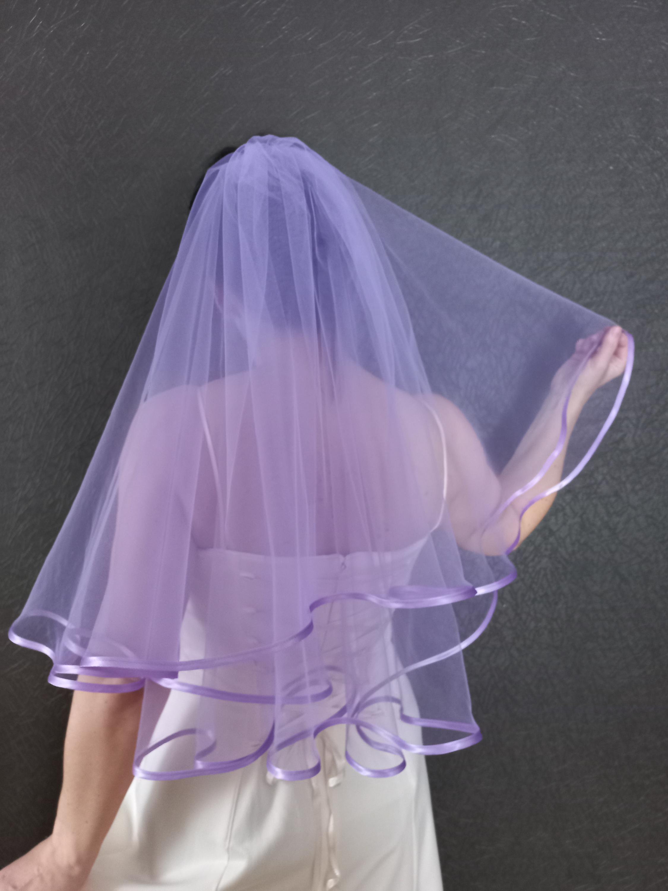 Light Lavender Wedding Veil With Satin Ribbon, 2-tier - Etsy