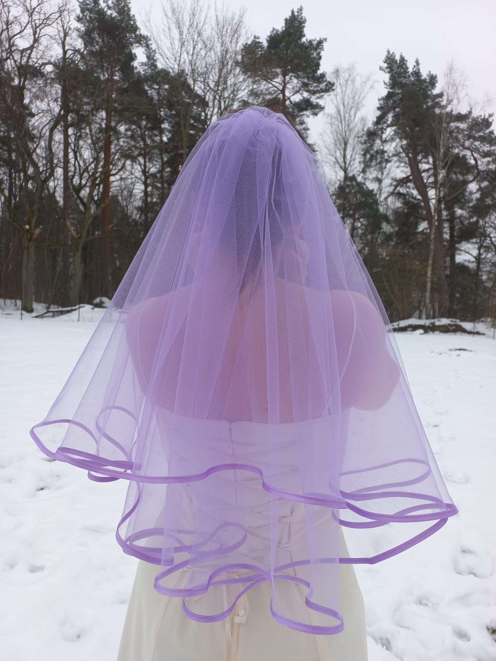 Light Lavender Wedding Veil With Satin Ribbon, 2-tier - Etsy