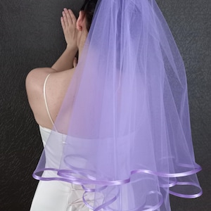Light Lavender Wedding Veil With Satin Ribbon, 2-tier - Etsy