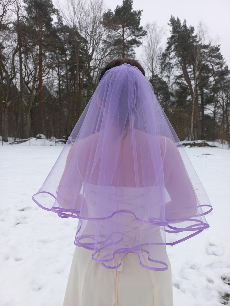 Light Lavender Wedding Veil With Satin Ribbon, 2-tier - Etsy