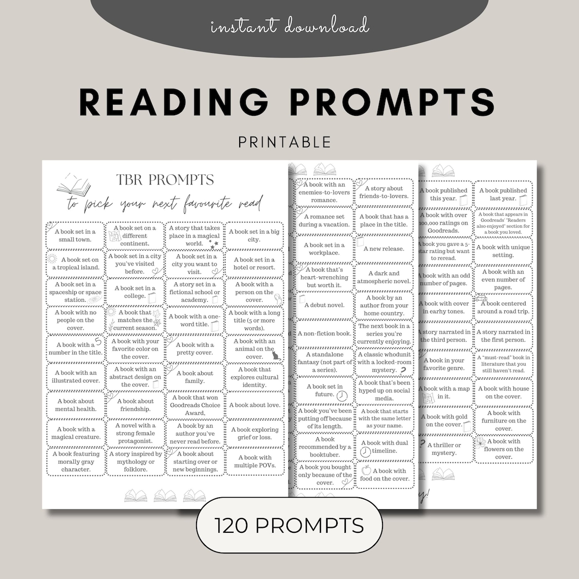Bookish Game TBR Jar Prompts Printable Ideas to Read TBR Prompts Reader ...