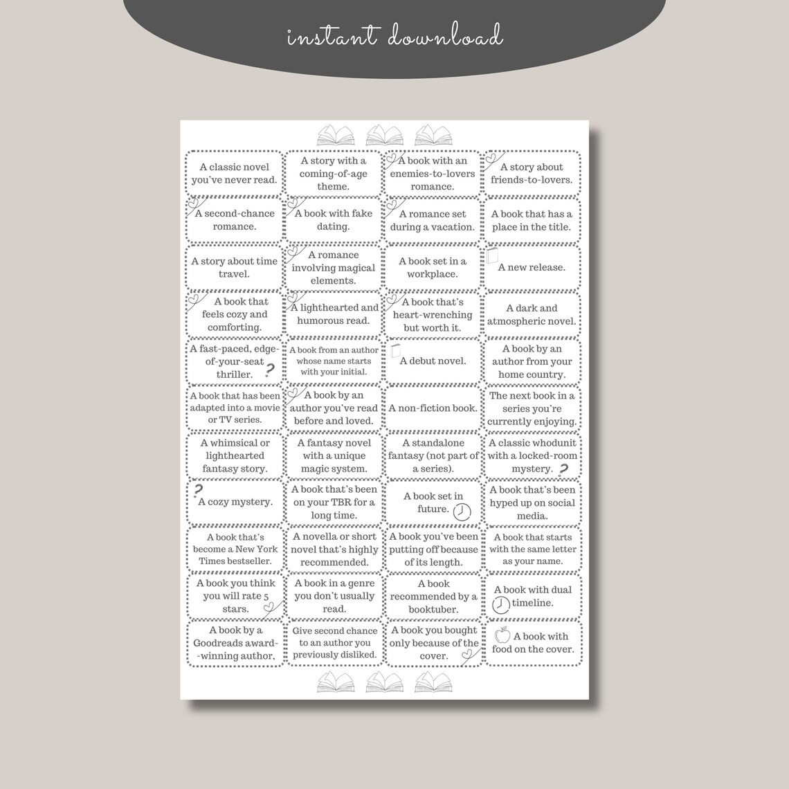 Bookish Game TBR Jar Prompts Printable Ideas to Read TBR Prompts Reader ...