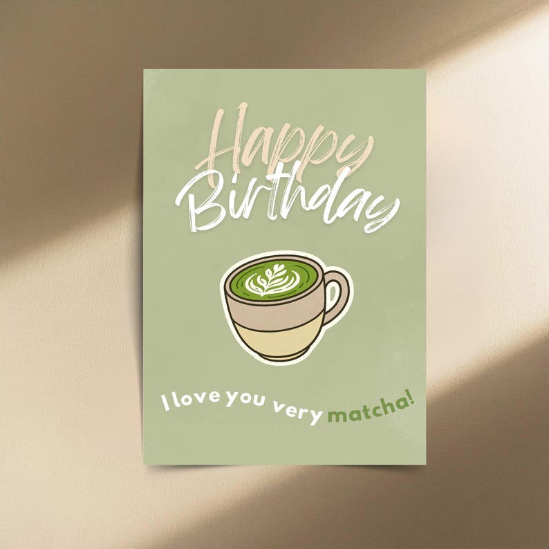 Matcha Latte Birthday Card, Minimalist Design (digital Download) - Etsy